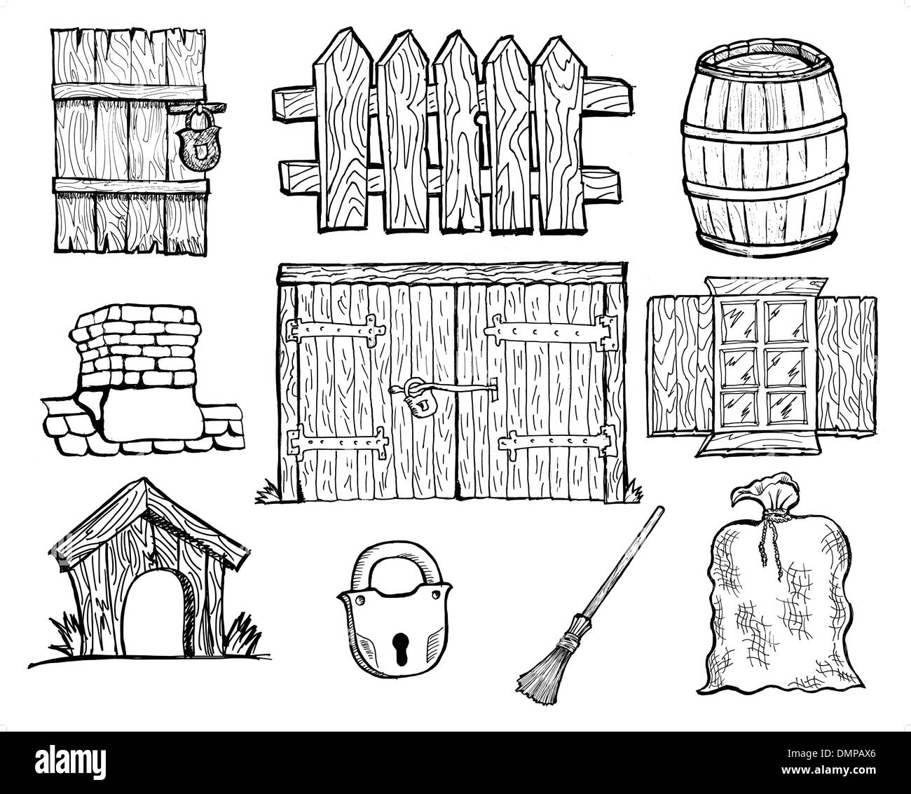 Vintage hand drawn window Cut Out Stock Images & Pictures - Alamy