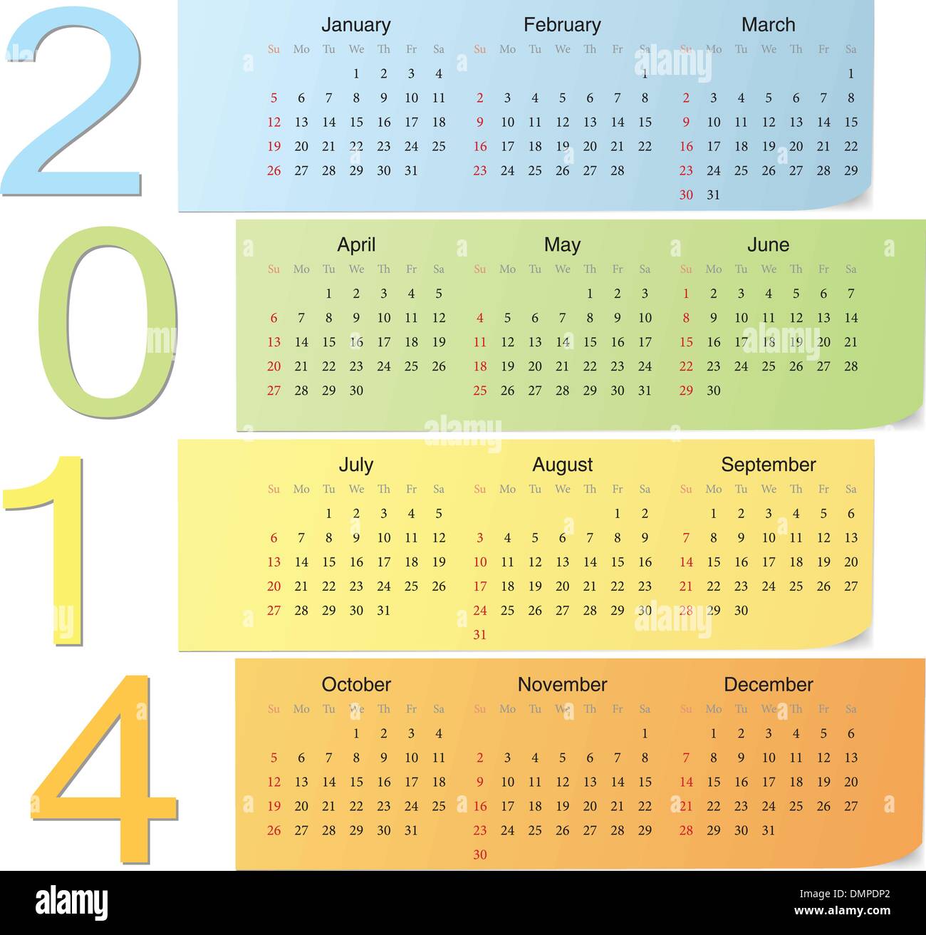 Color vector calendar 2014 Stock Vector Image & Art - Alamy