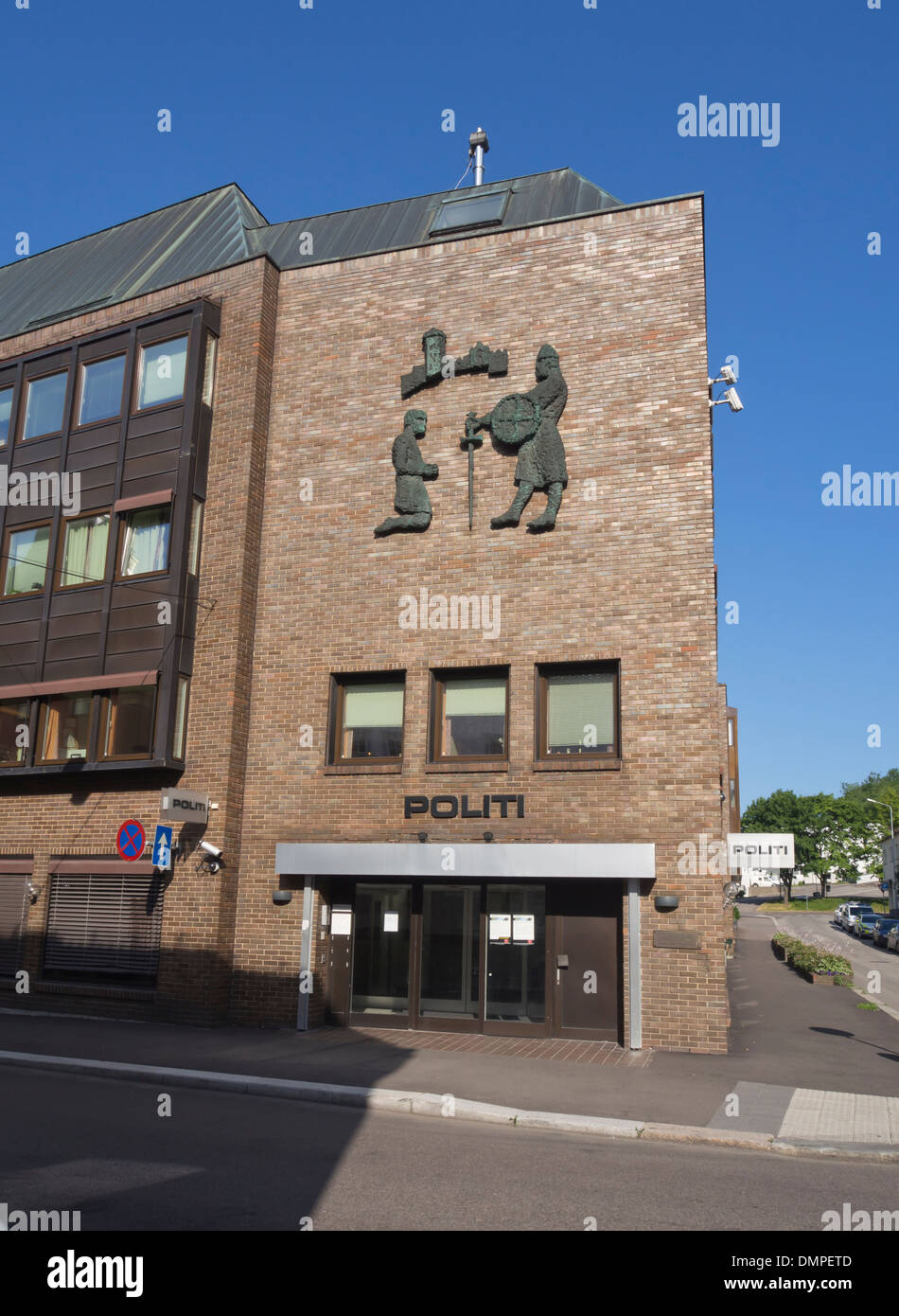 Tønsberg Norway, facade of the police department building in red brick ...