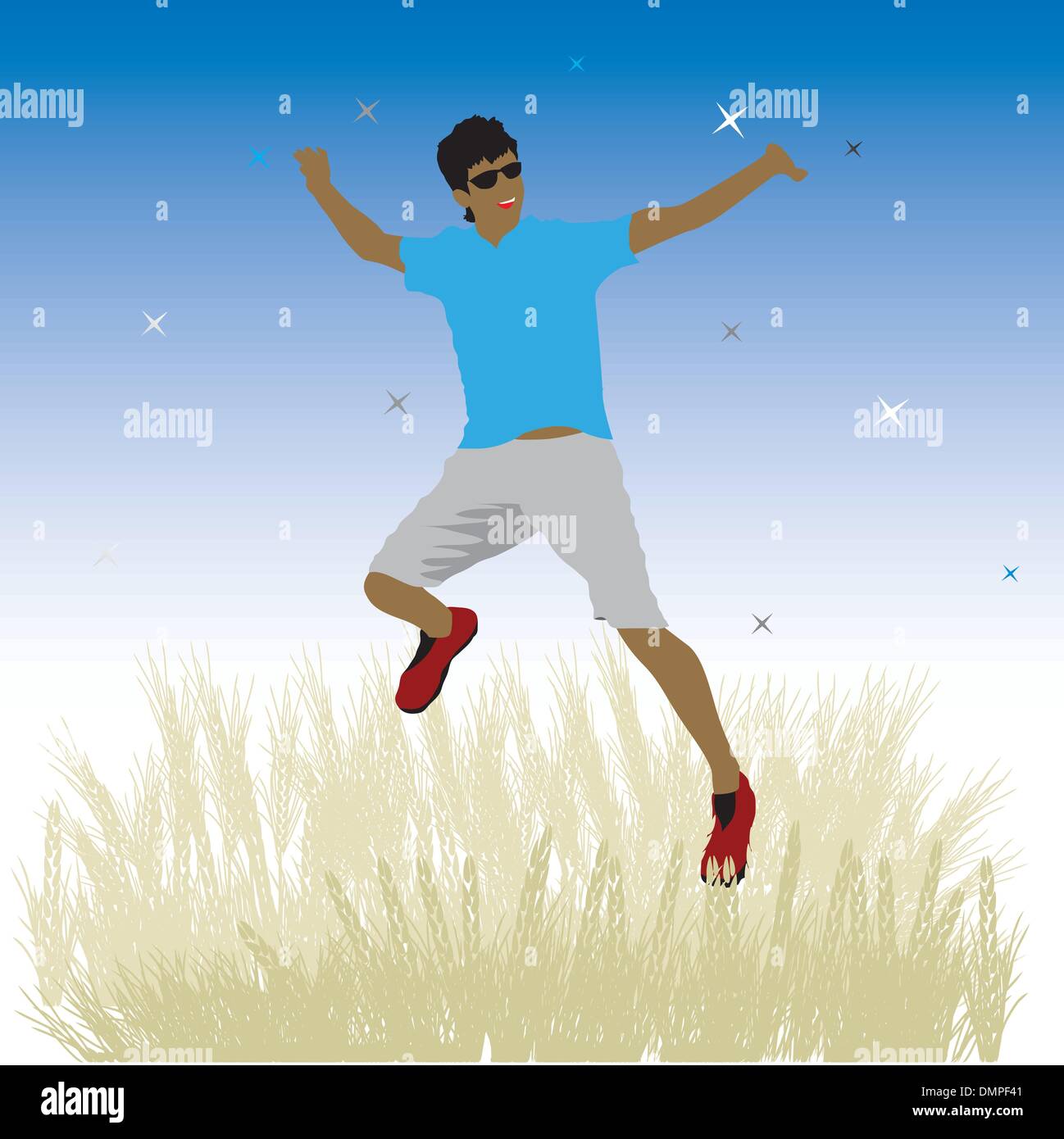 Boy dance on meadow, night sky Stock Vector Image & Art - Alamy