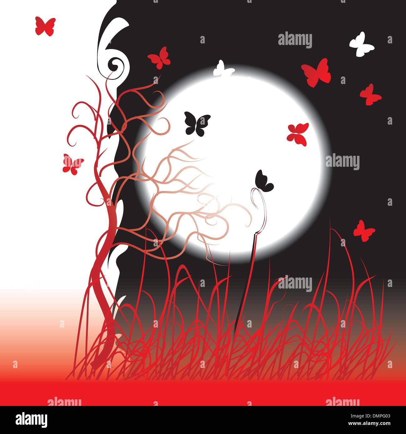 Tree and grass on a background of the night moon Stock Vector Image ...