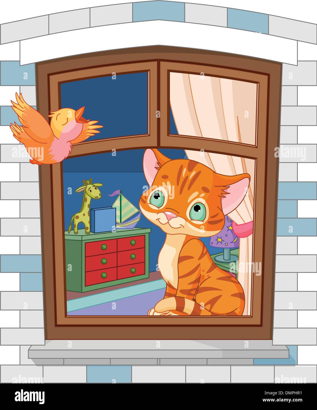 Cute kitten sitting on the window Stock Vector Image & Art - Alamy