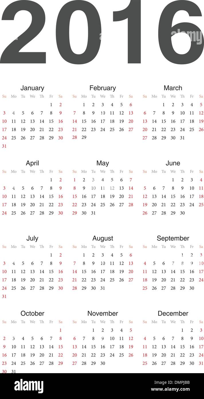 European 2016 year vector calendar Stock Vector Image & Art - Alamy