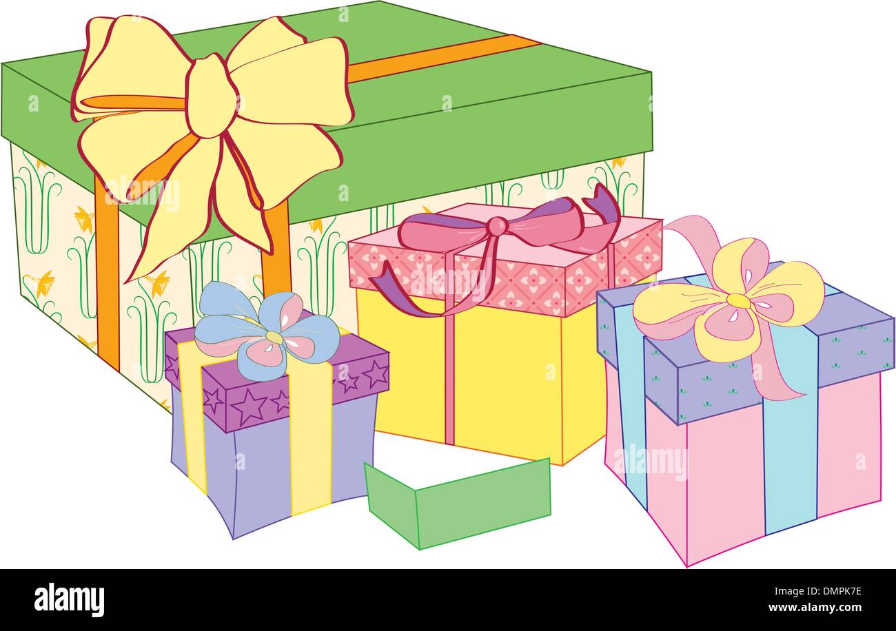 Boxes present color ribbons Stock Vector Images - Alamy
