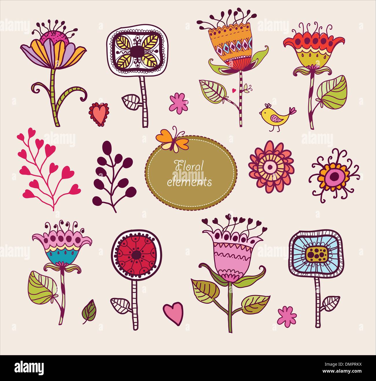 Hand drawn garden elements Stock Vector Images - Alamy