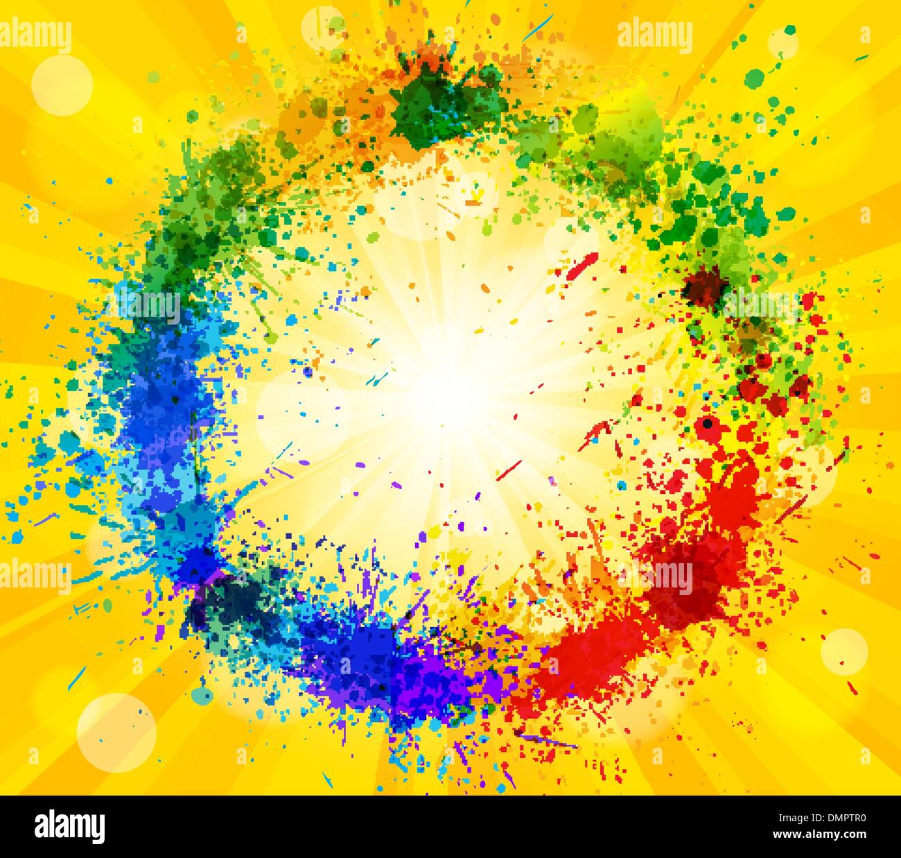Bright vector sun and paint splashes effect background Stock Vector ...