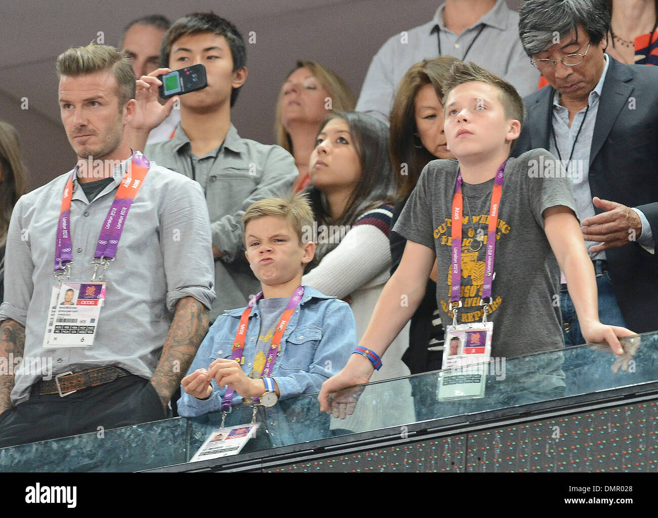 (L-R) David Beckham and his sons Romeo Beckham and Brooklyn Beckham ...