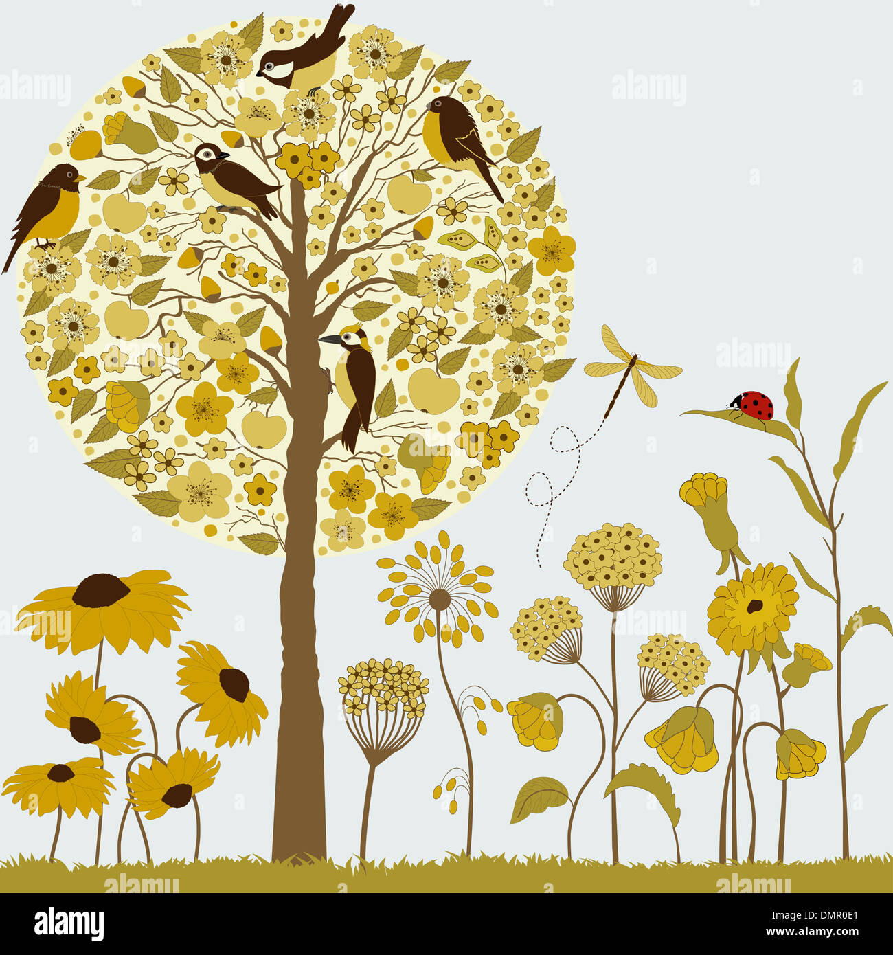Tree and flowers Stock Photo - Alamy