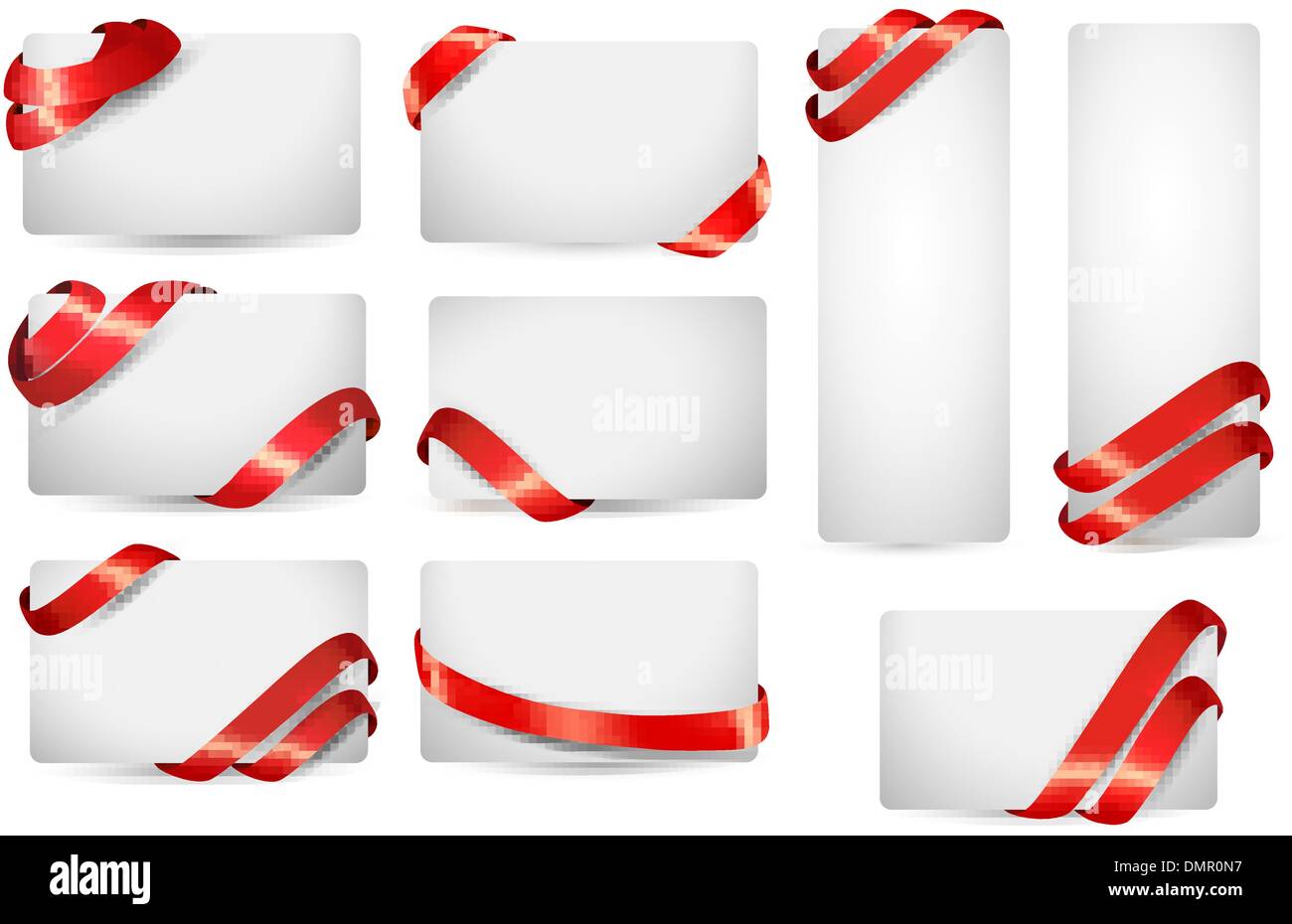 Set of gift card notes with red ribbons. Vector illustration Stock ...