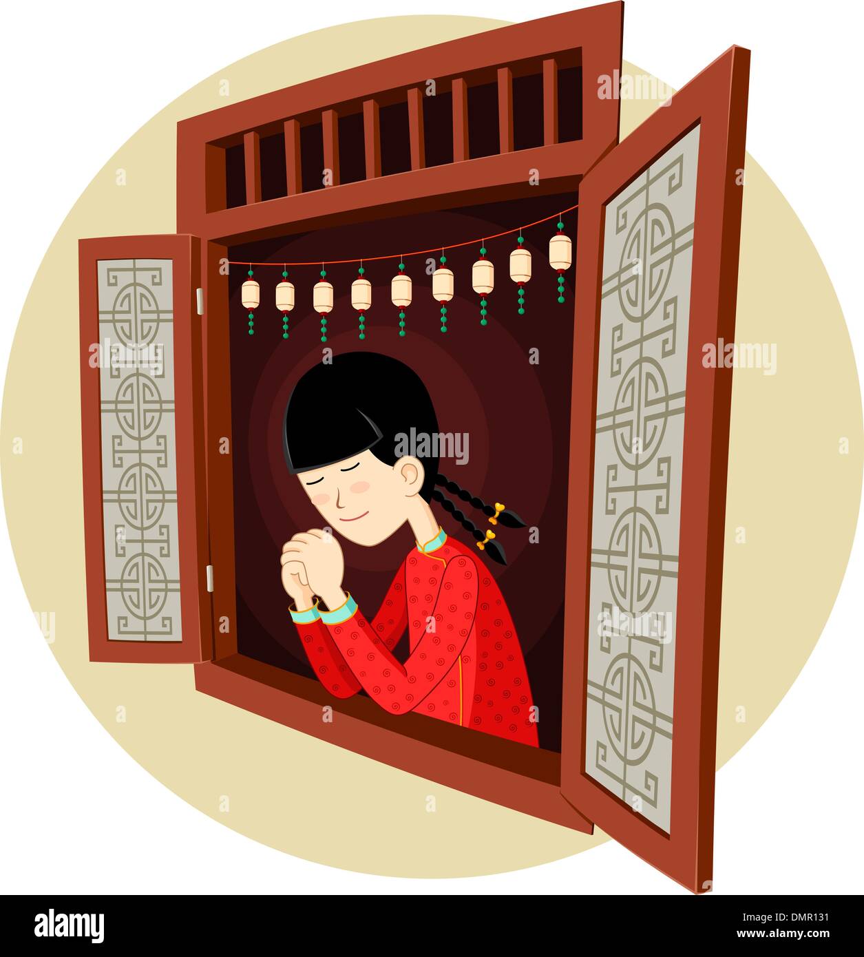 chinese girl praying in the window Stock Vector Image & Art - Alamy