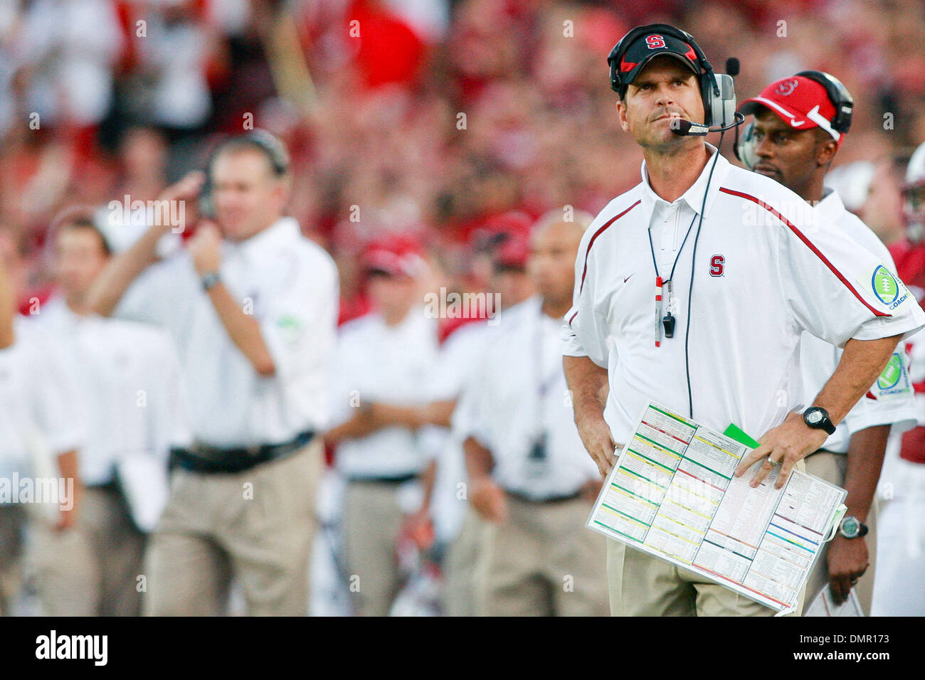 Stanford's head coach Jim Harbaugh during game action at Stanford ...