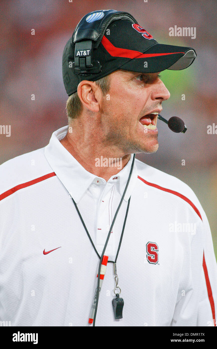 Stanford's head coach Jim Harbaugh during game action at Stanford ...