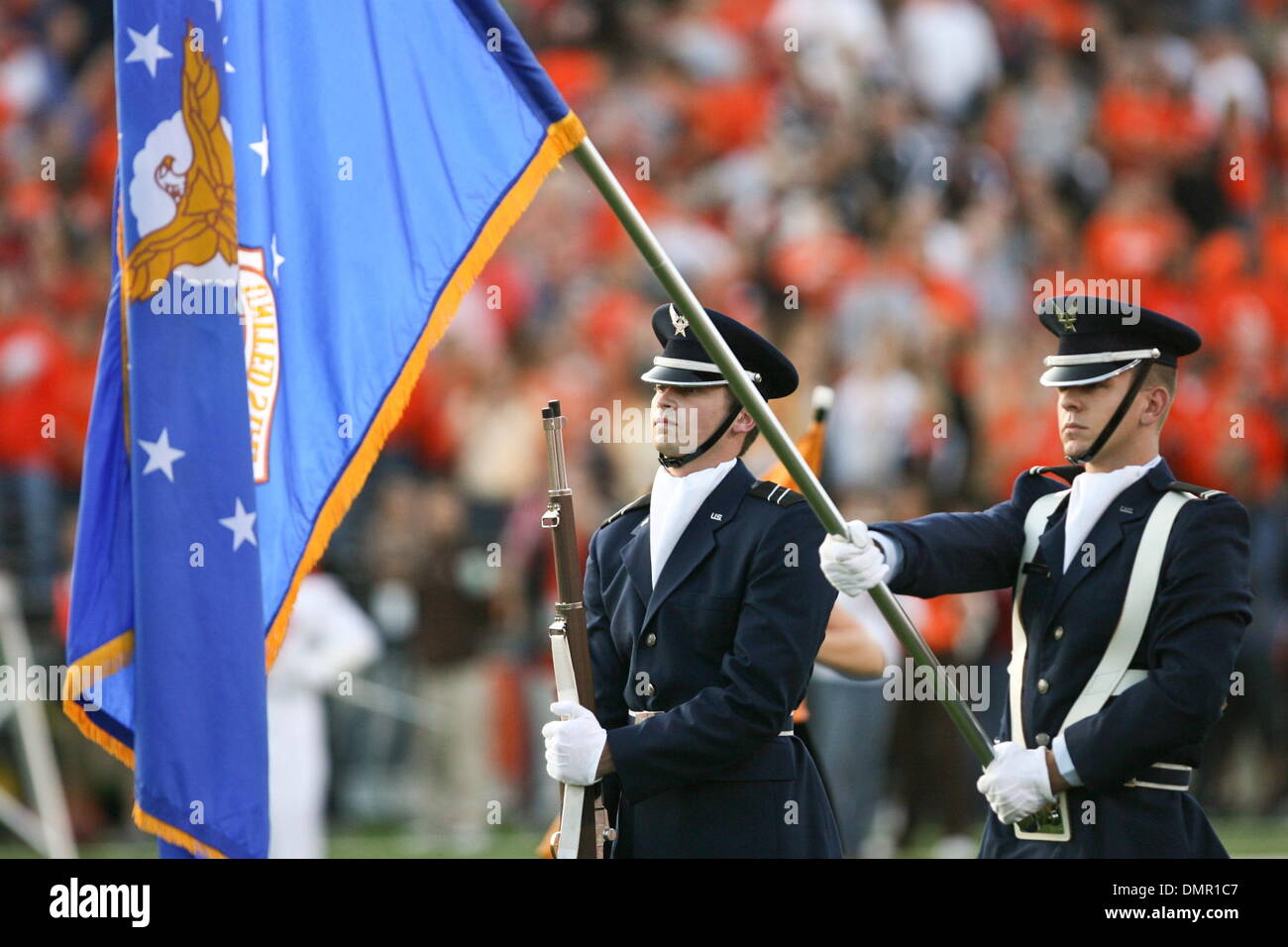 Members of the Bowling Green Air Force ROTC color guard stand at ...