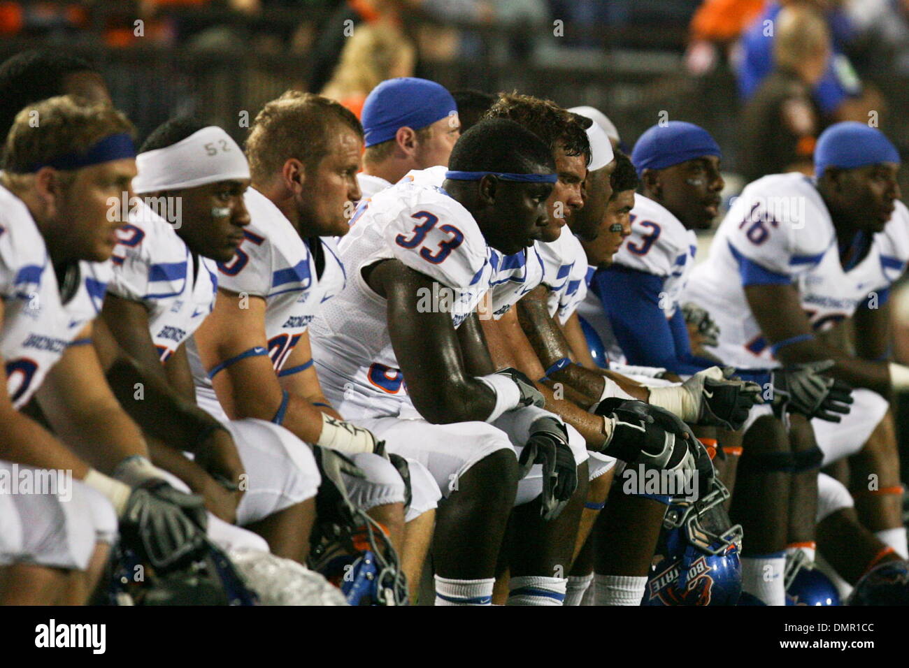 Members of the Boise State defensive team take a breather during game ...