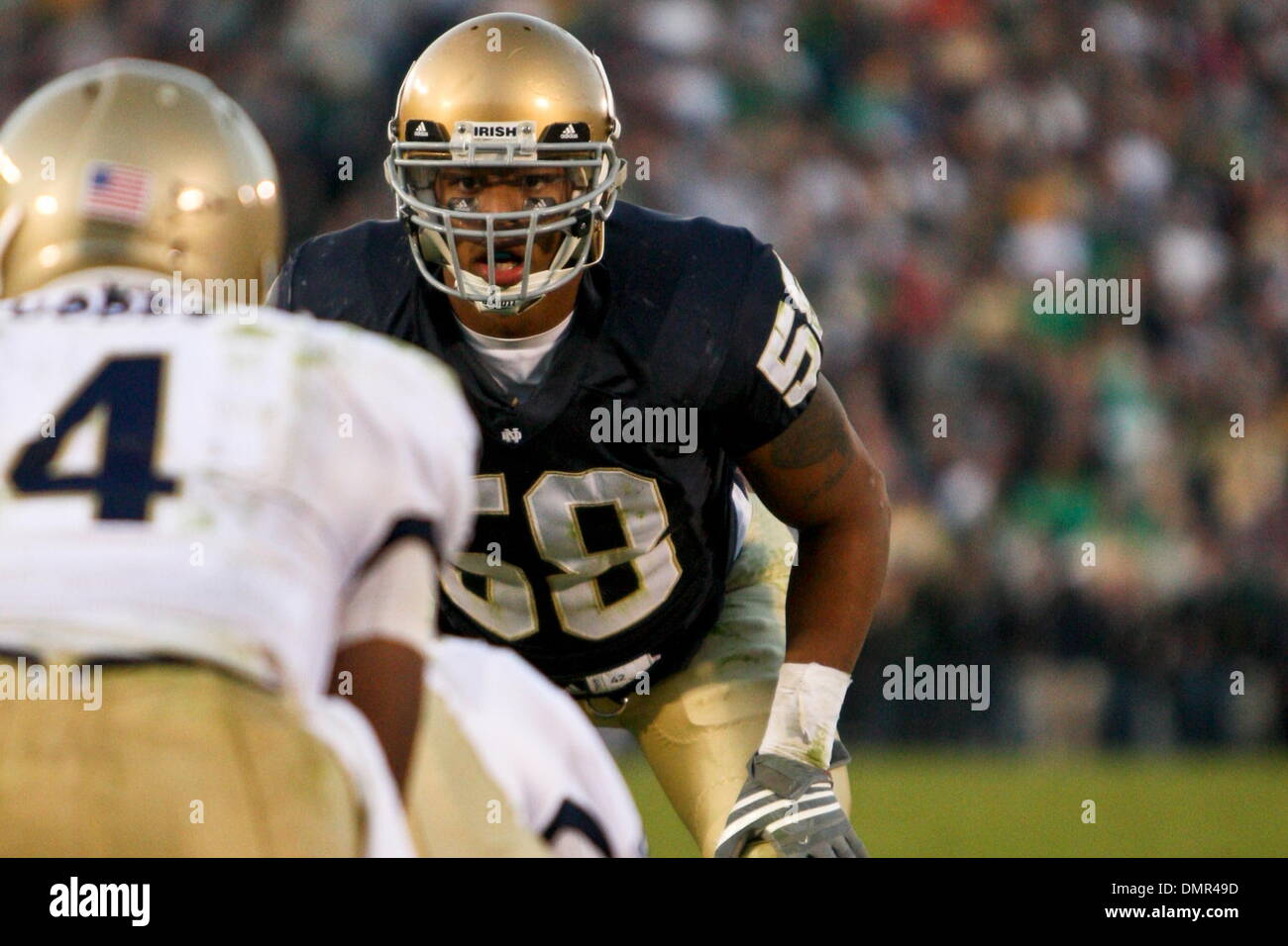 Notre Dame linebacker Brian Smith (58) during game action. Navy at ...
