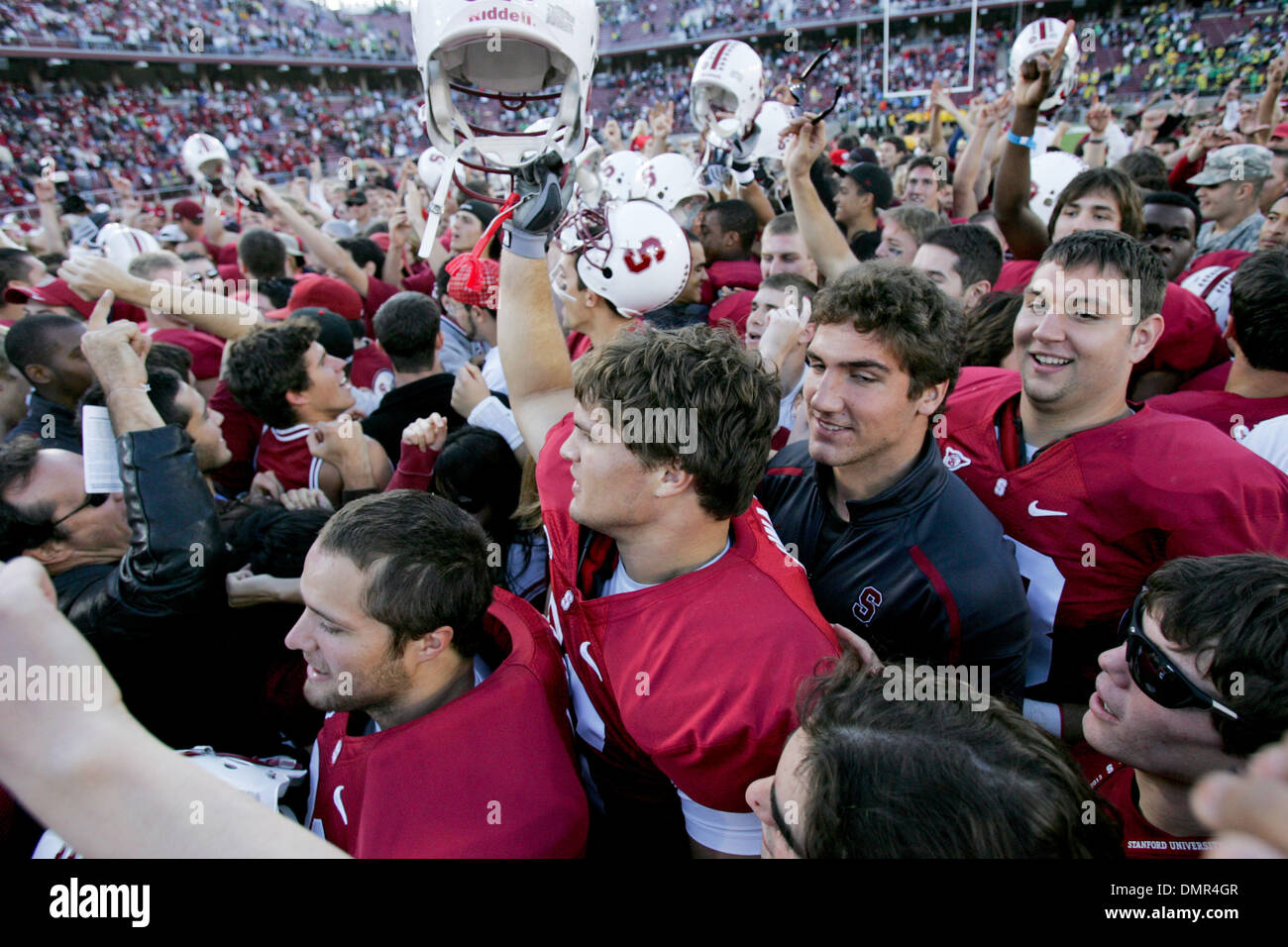 Stanford fans and team members celebrate Stanfords triumph over Oregon ...