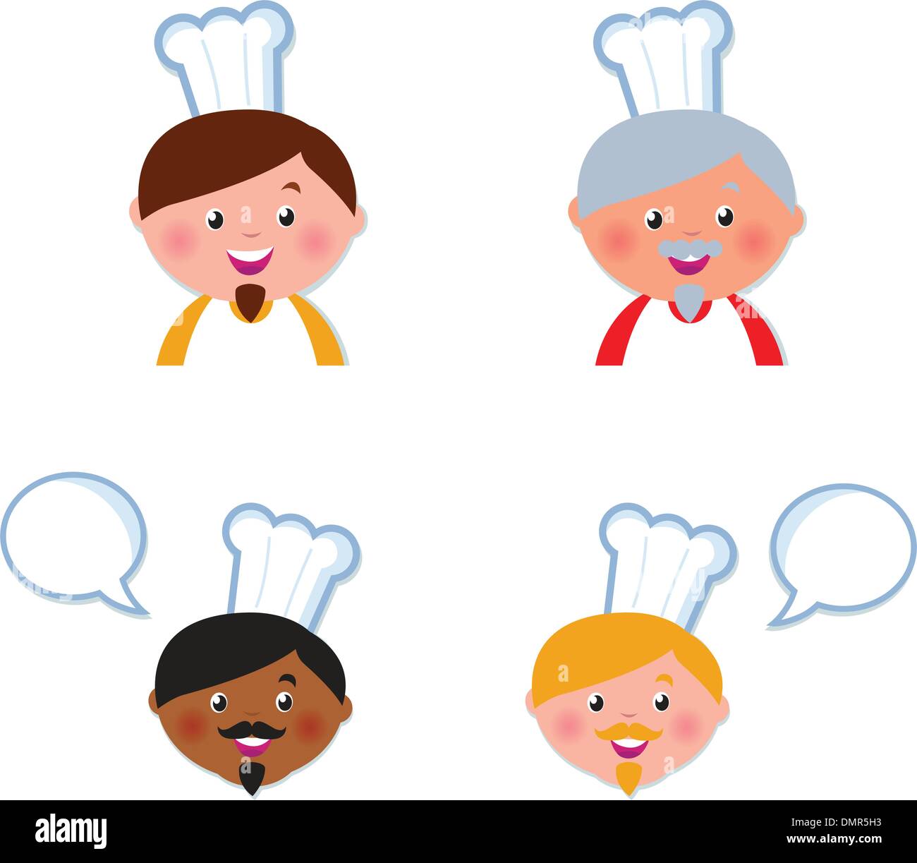 Cute Chef heads icons collection isolated on white Stock Vector Image ...