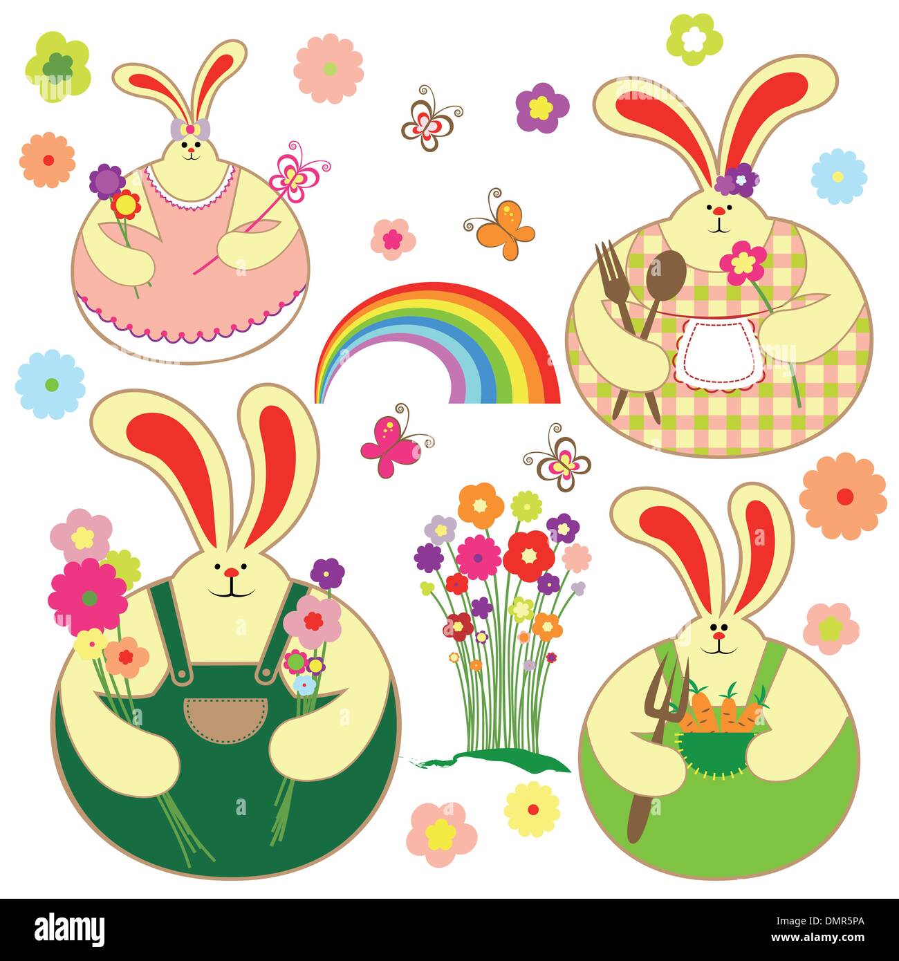 Set of colorful rabbit and springtime floral Stock Vector Image & Art ...