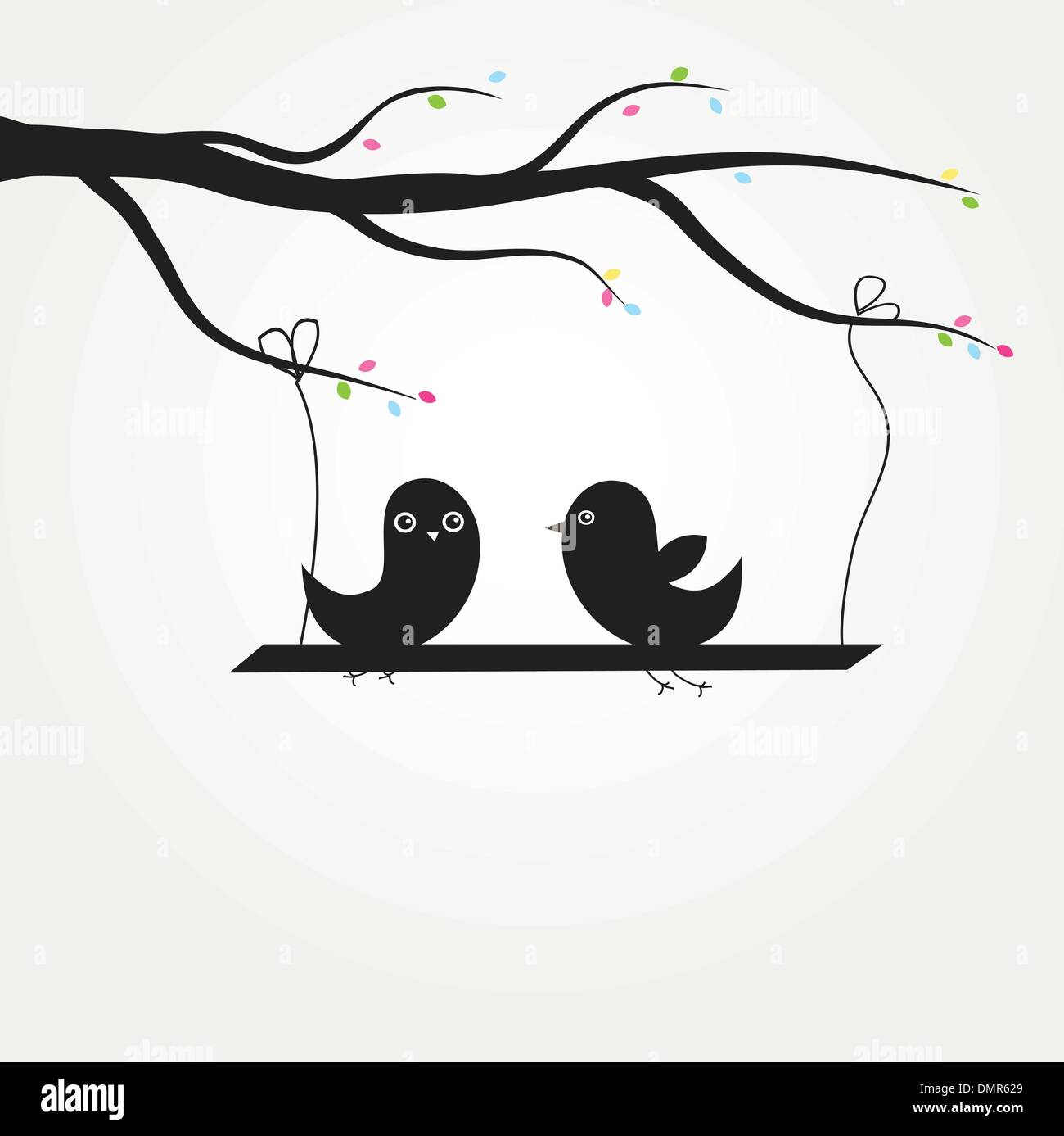 Cute Greetings Card With Birds On A Swing Stock Vector Image And Art Alamy