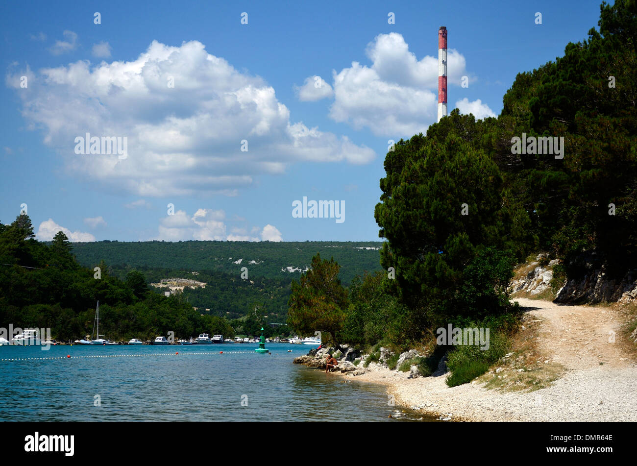 Beach Luka Plomin harbour Plomin Istria Croatia Adriatic sea Kvarner ...