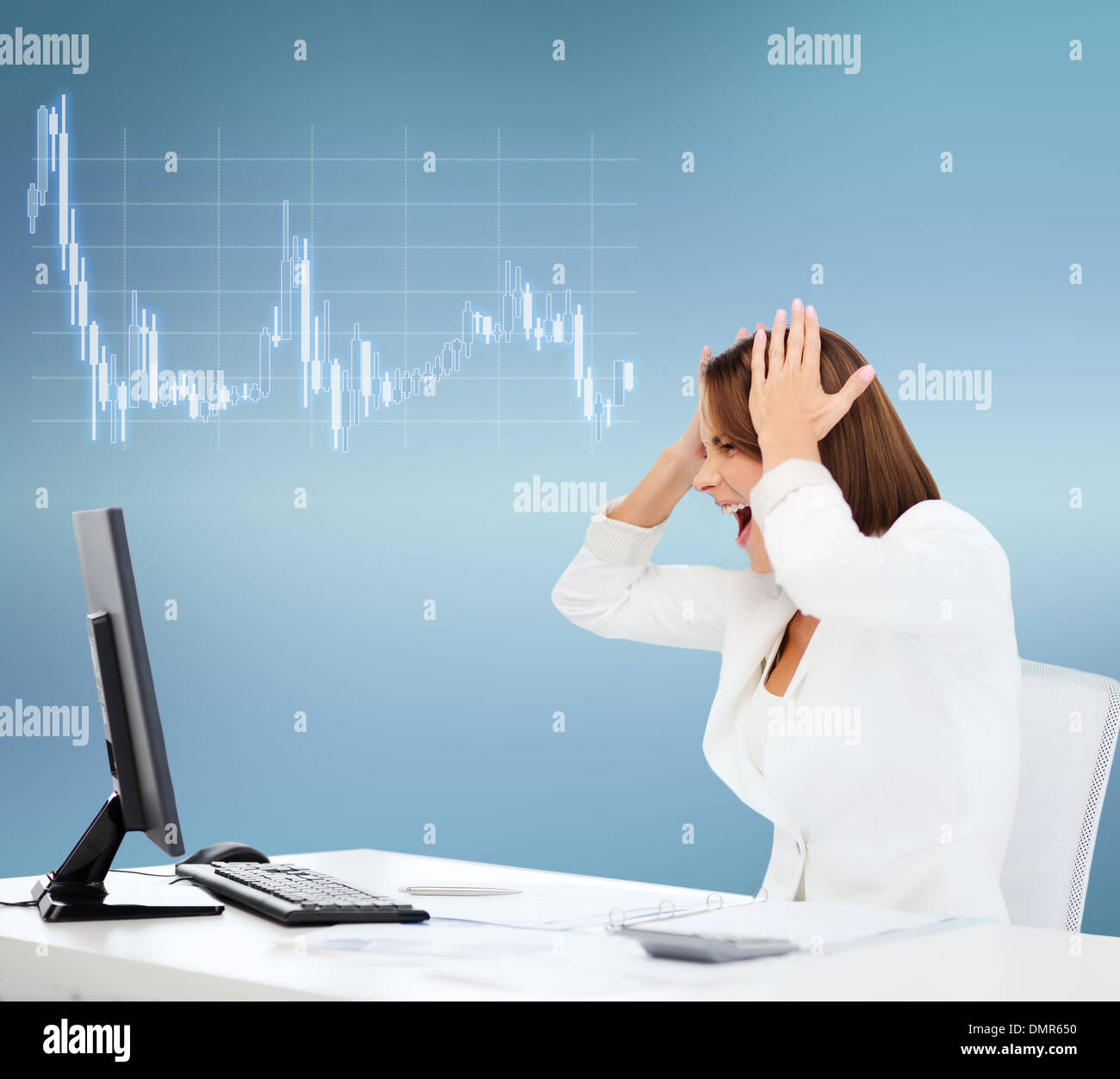 stressed woman with computer Stock Photo - Alamy