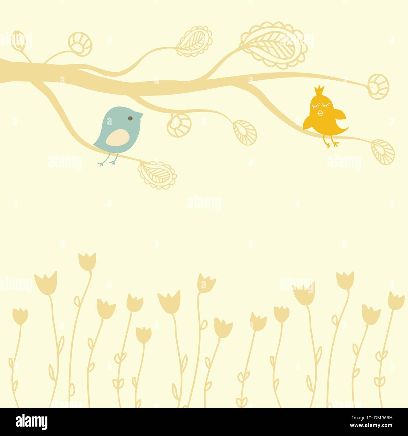 Cute Greetings Card With Birds On A Swing Stock Vector Image And Art Alamy