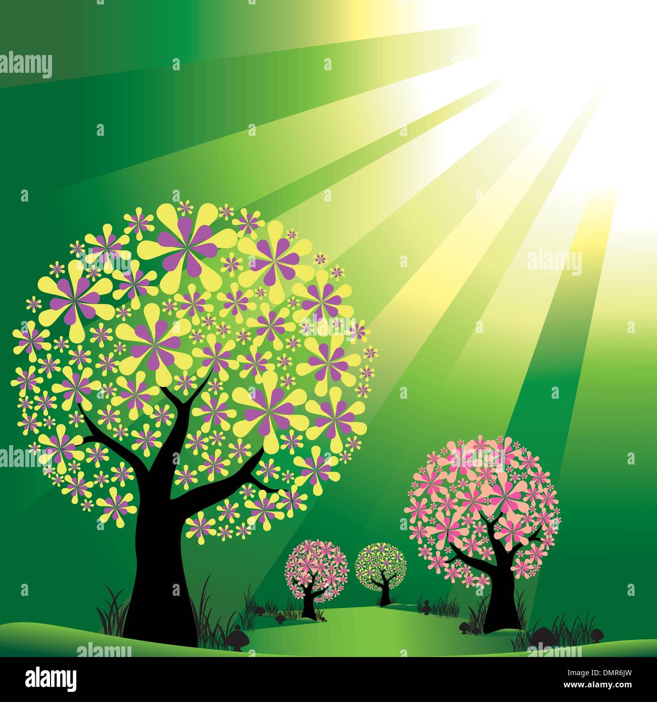 Abstract trees on green burst light background Stock Vector Image & Art ...