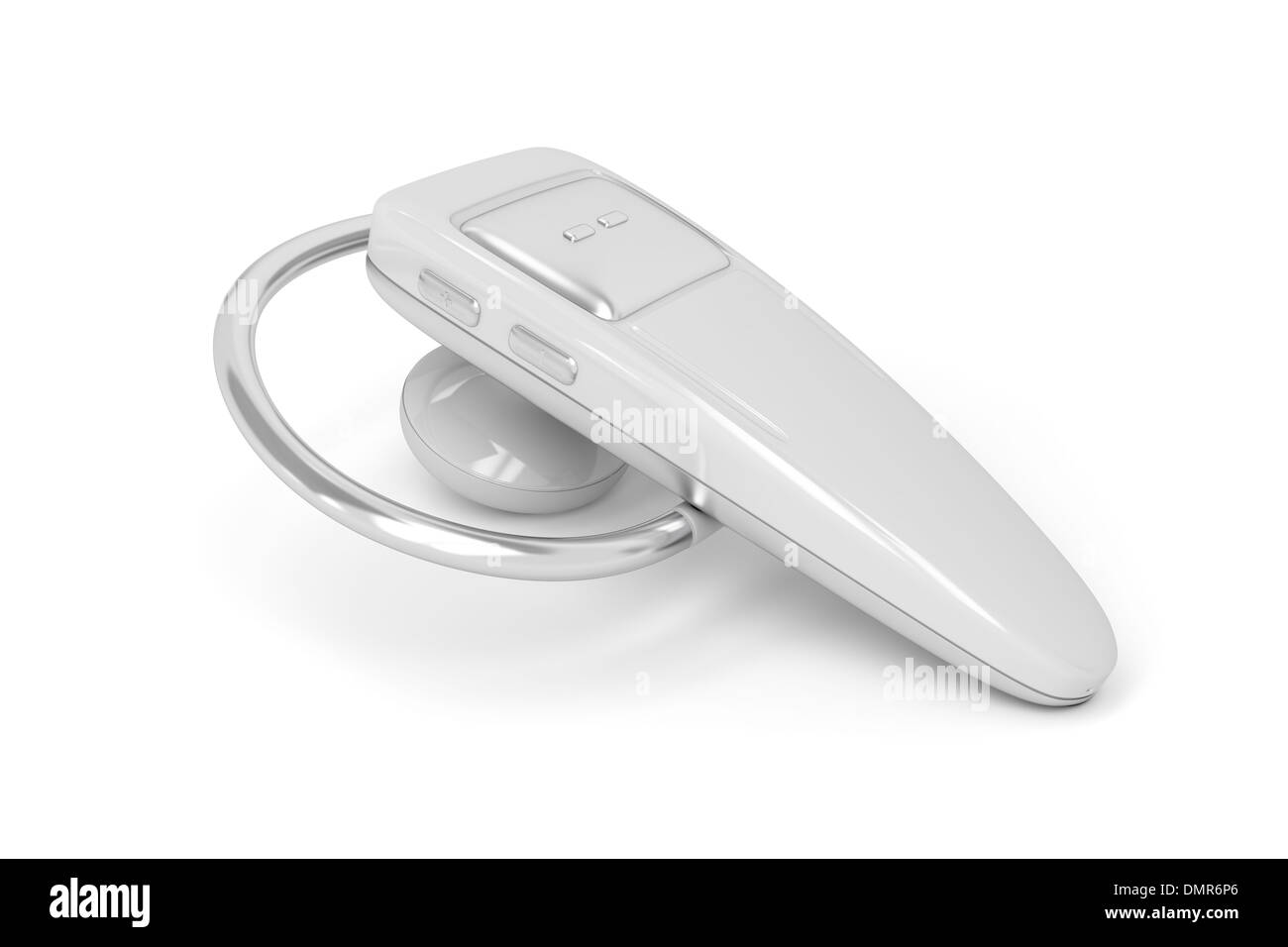 White bluetooth headset on white background Stock Photo - Alamy