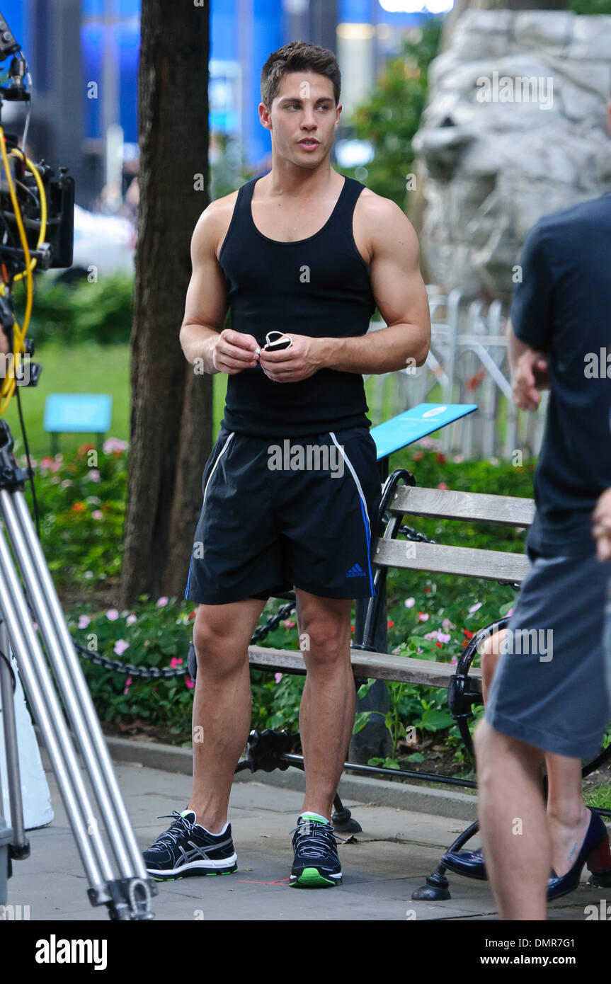 Dean Geyer on the set of "Glee" in Battery Park New York City, USA - 12 ...