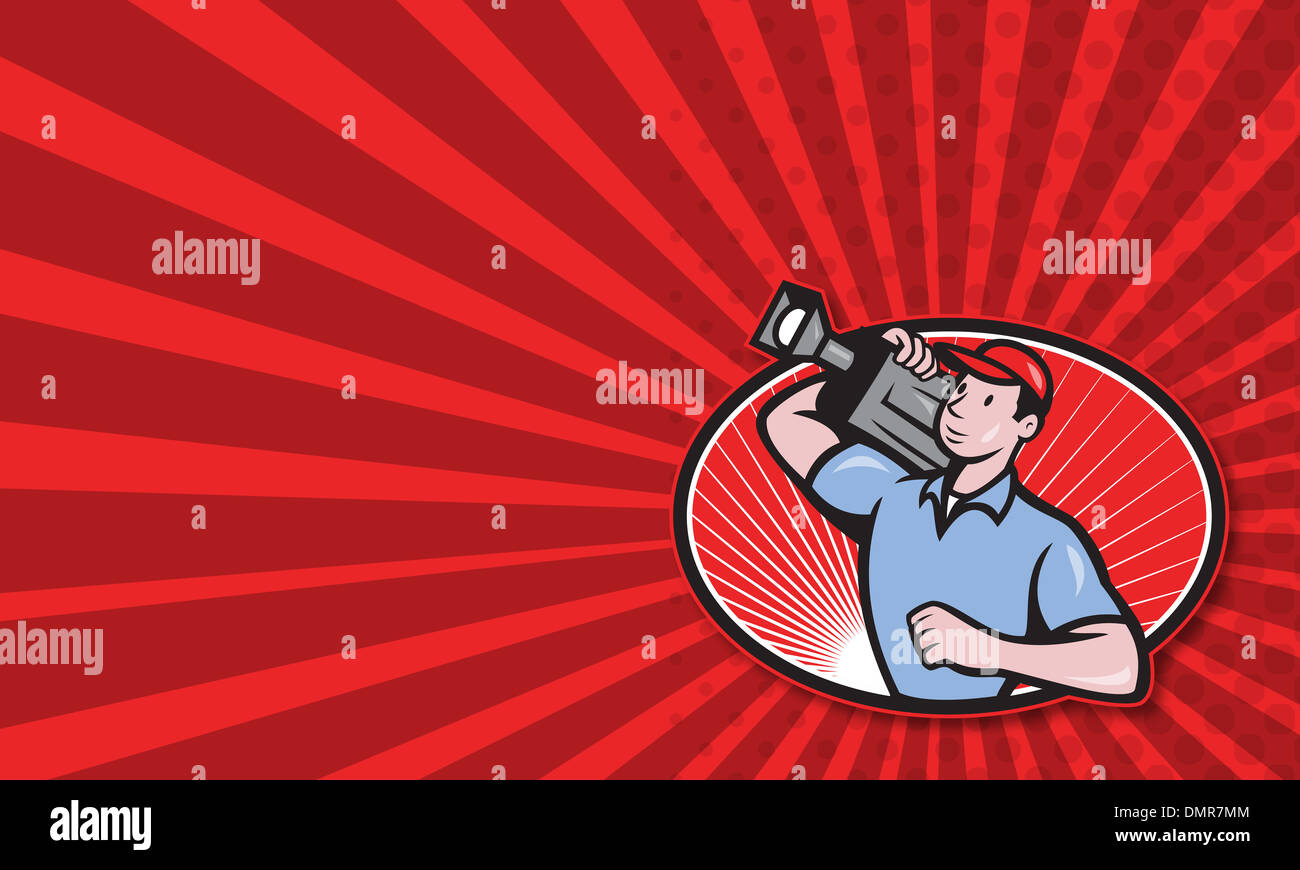 Business card template showing illustration of a cameraman film crew ...