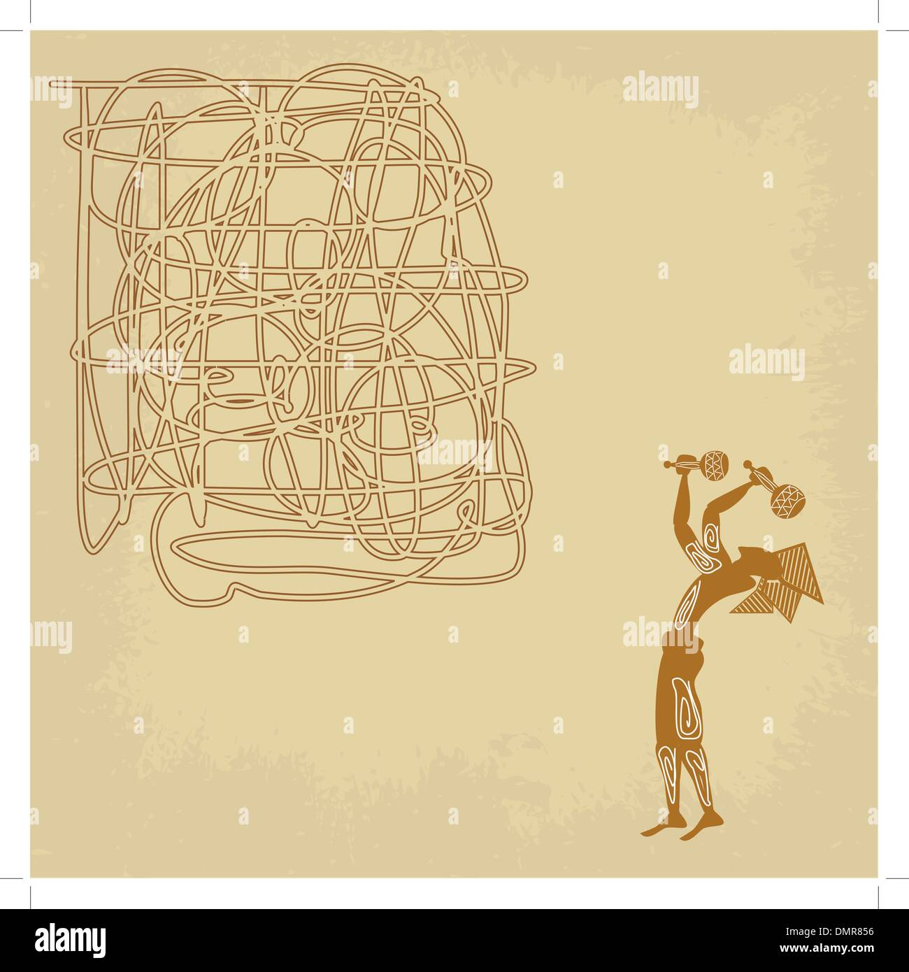 Tribal Abstract background with the figure of a man with maracas Stock ...