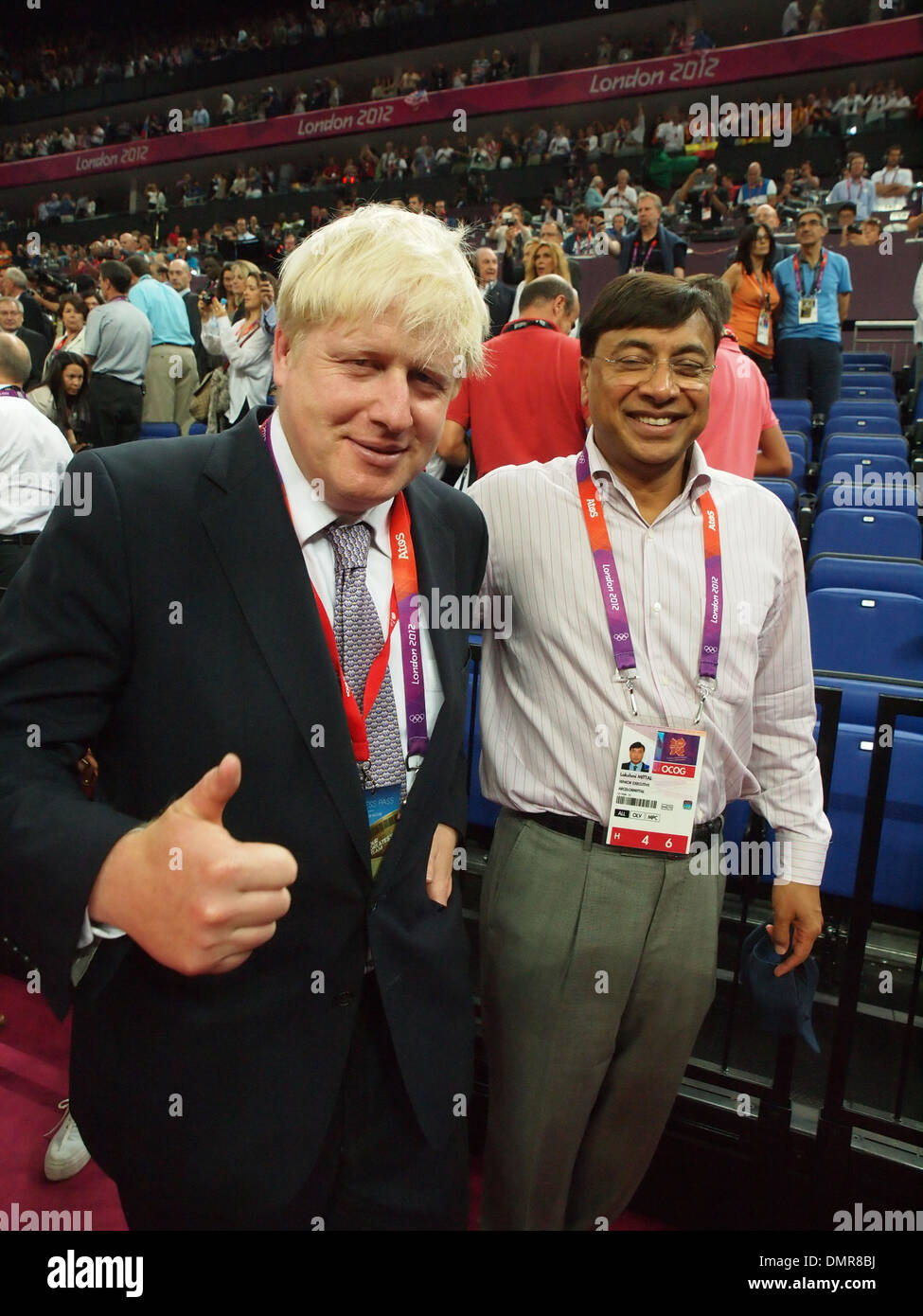 London Mayor Boris Johnson and Laksmi Mittal Basketball final vs Spain ...