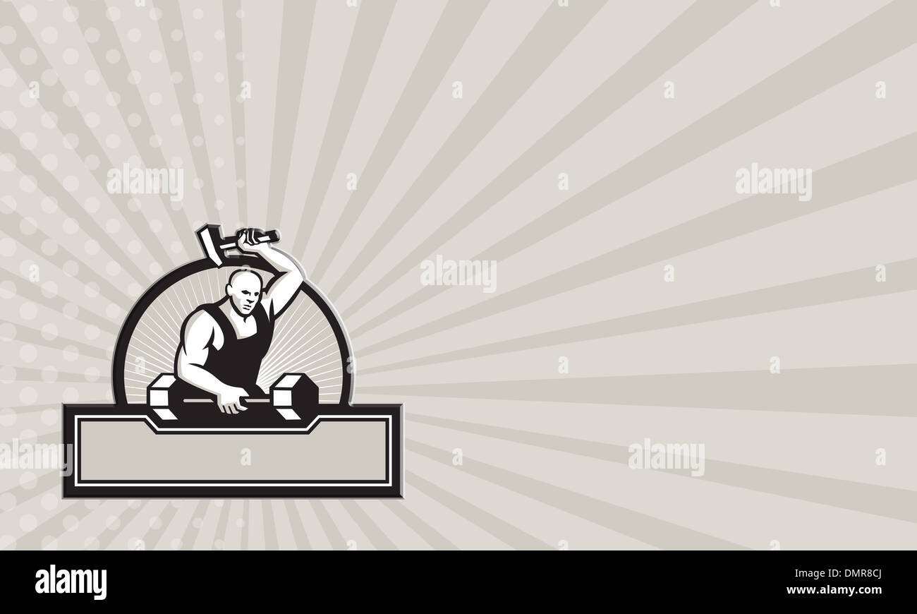 Business card template showing illustration of a blacksmith with hammer ...
