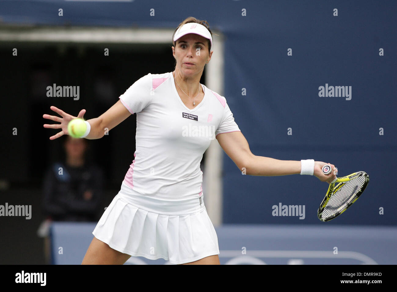Maria Jose Martinez Sanchez (ESP) hits a forehand at the Rogers Cup at ...