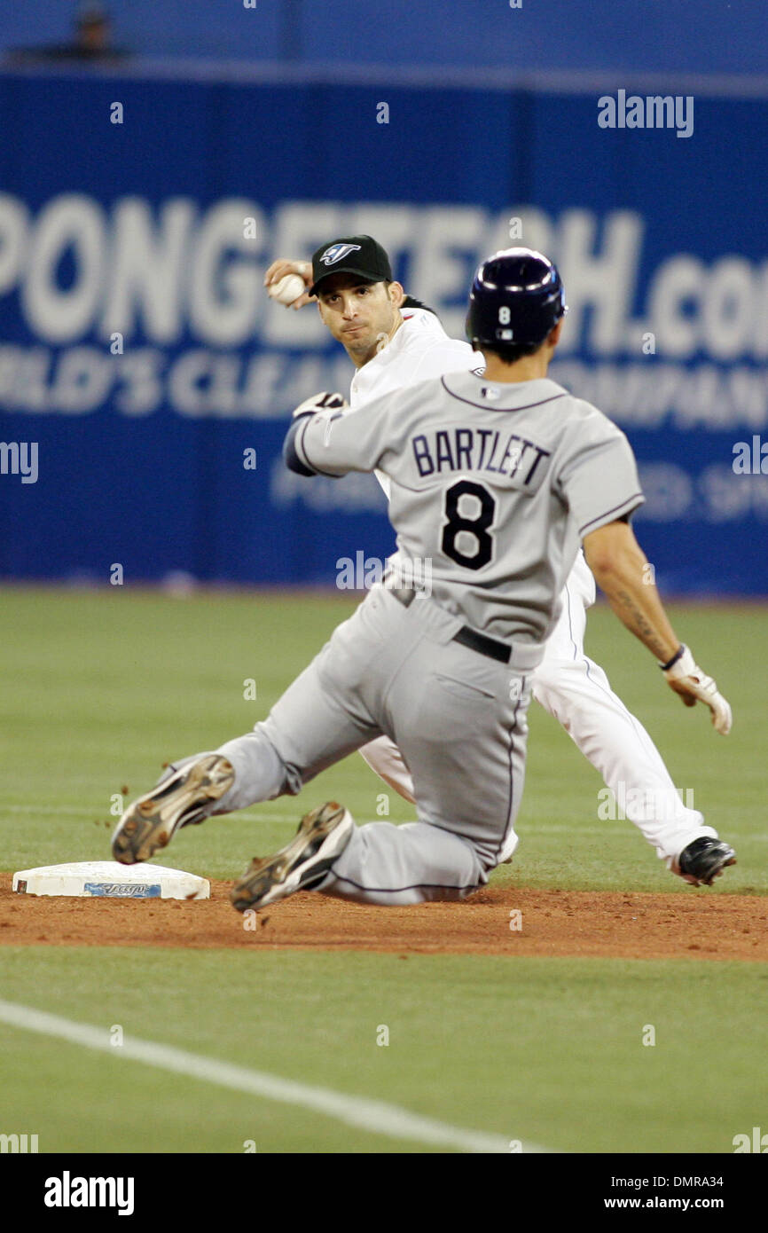 Tampa Bay Rays shortstop Jason Bartlett unsuccessfully slides into 2nd ...