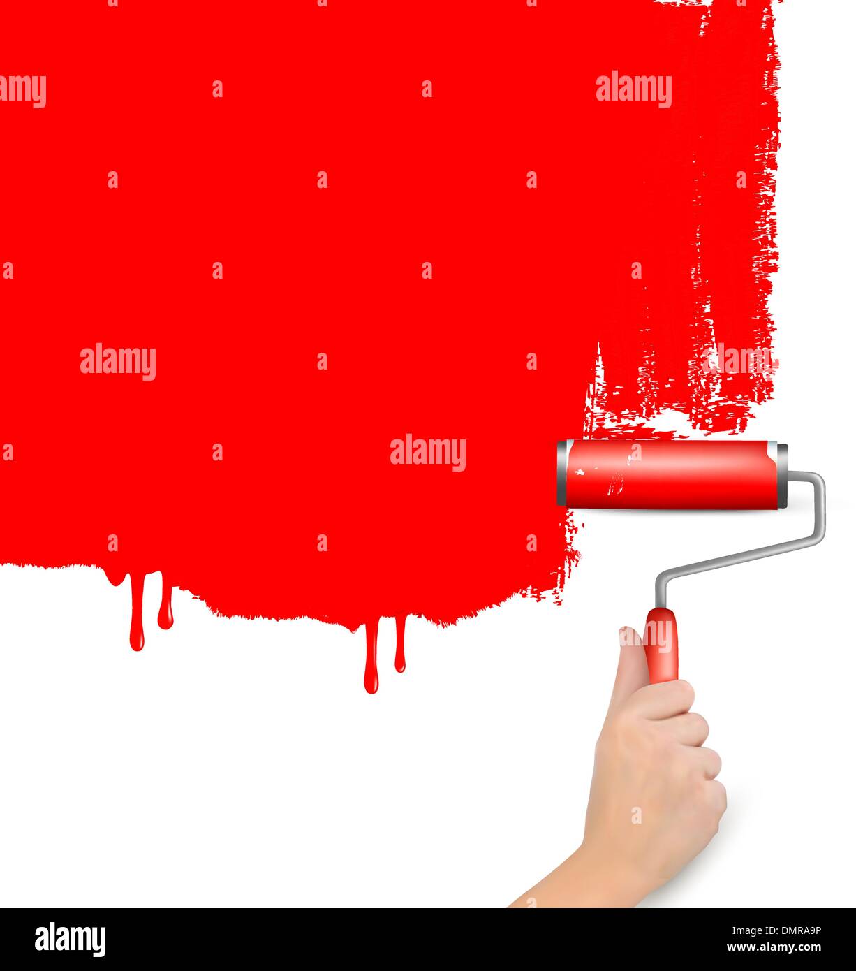 Red roller painting the white wall. Background vector Stock Vector ...