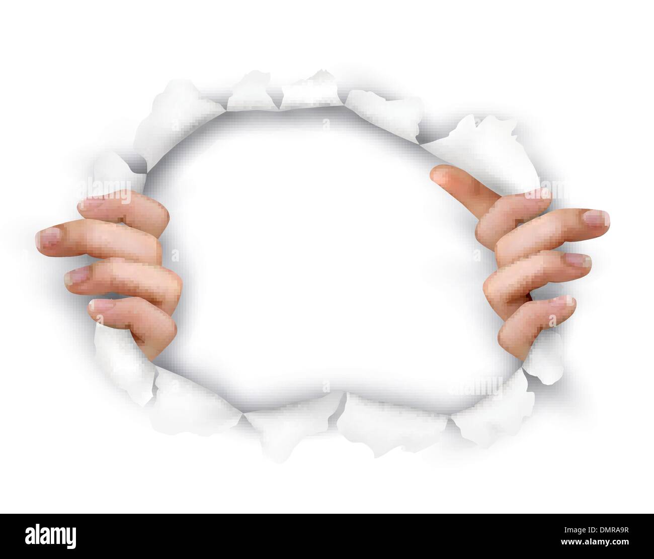 Background with hands showing trough a hole of in white paper. V Stock ...