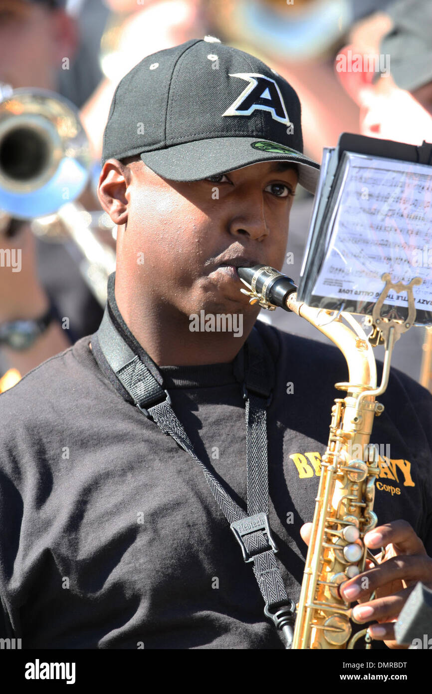 Army saxophone player during game action in the second half of the Ball ...
