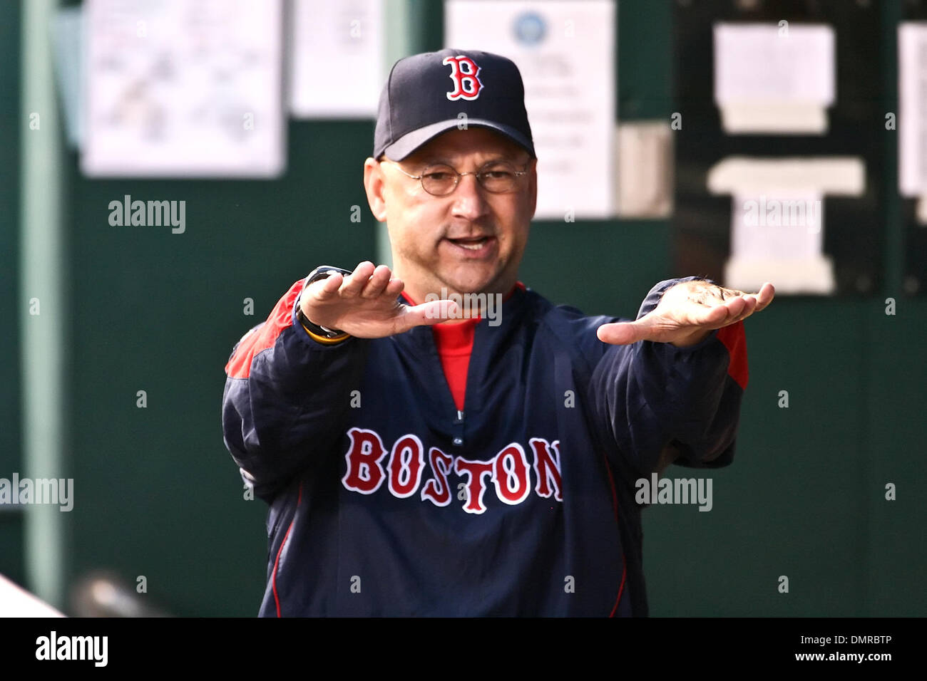 24 September 2009: Boston Red Sox manager, Terry Francona stretches in ...