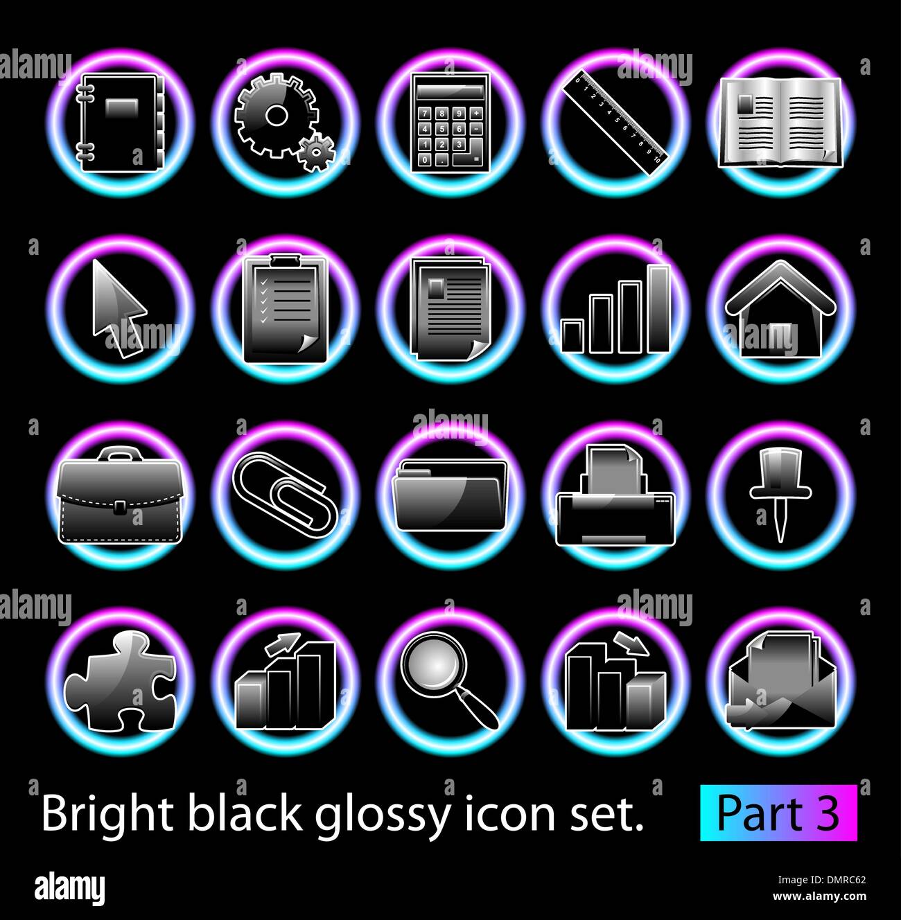 Black glossy icon set 3 Stock Vector Image & Art - Alamy