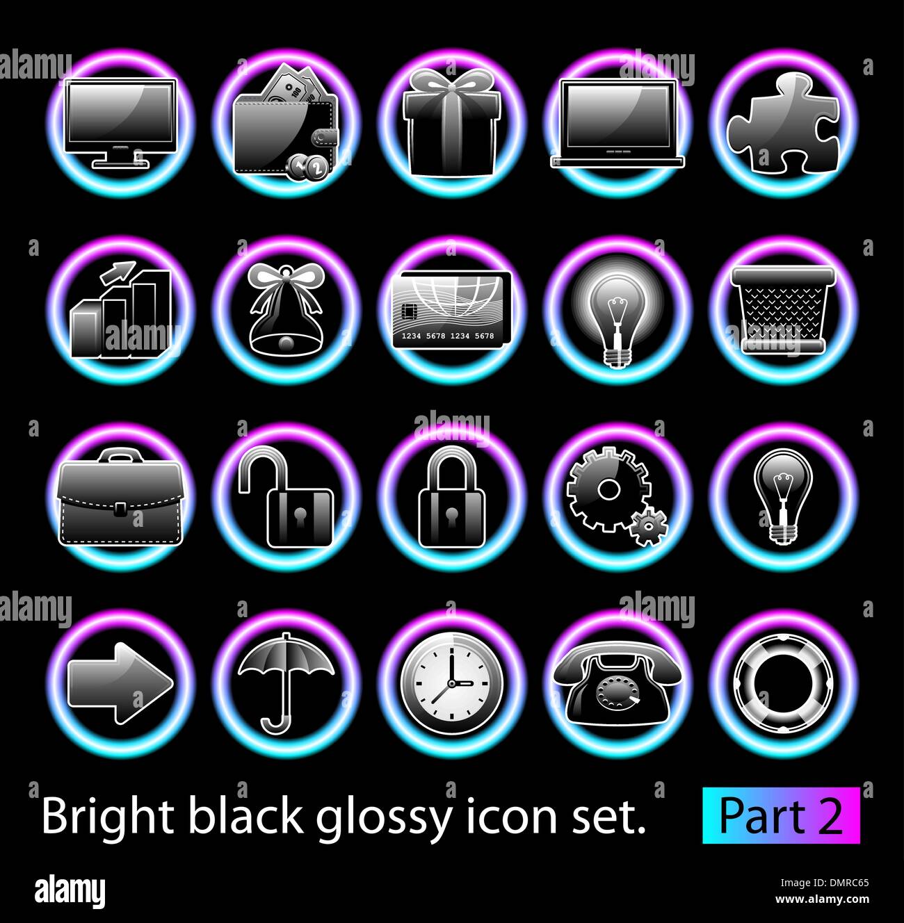 Black glossy icon set 2 Stock Vector Image & Art - Alamy