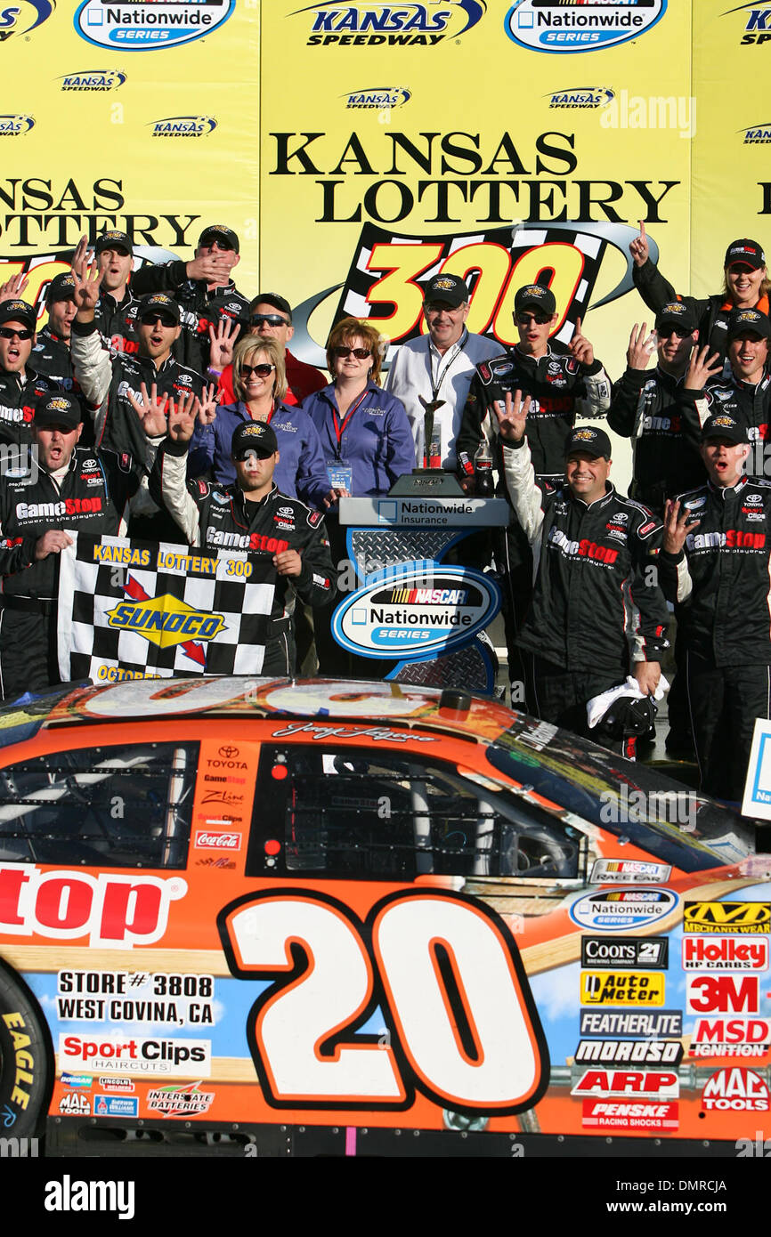 03 October 2009: Joey Logano passed Kyle Busch with three laps to go ...