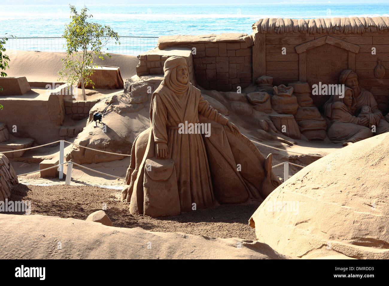 A series of sand sculptures, depicting scenes from the nativity Stock ...