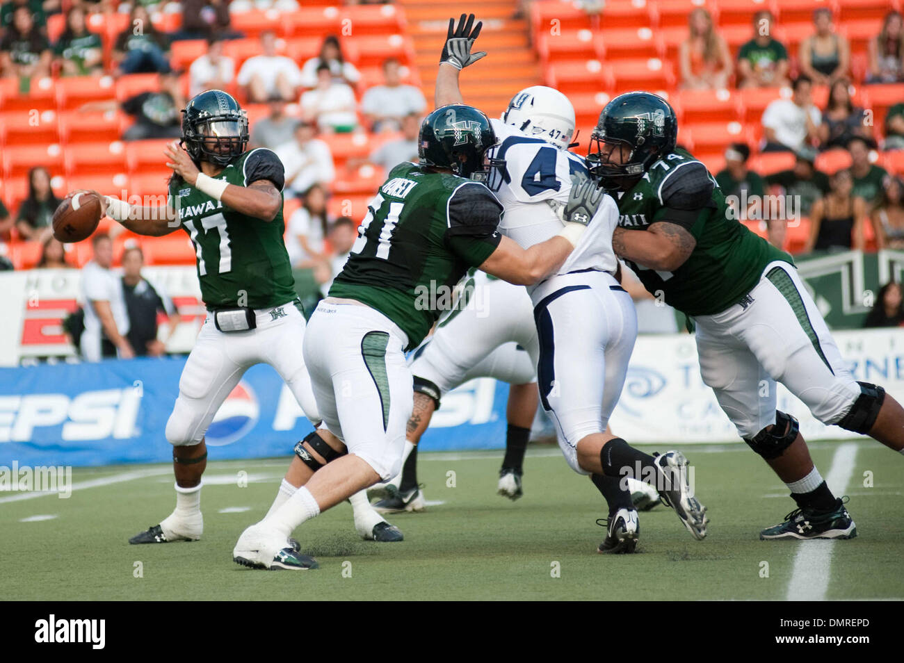Hawaii quarterback Bryant Moniz #17 during first half action in the ...