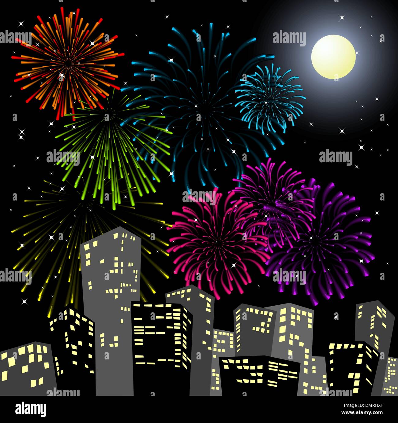 Firework in night city Stock Vector Images - Alamy