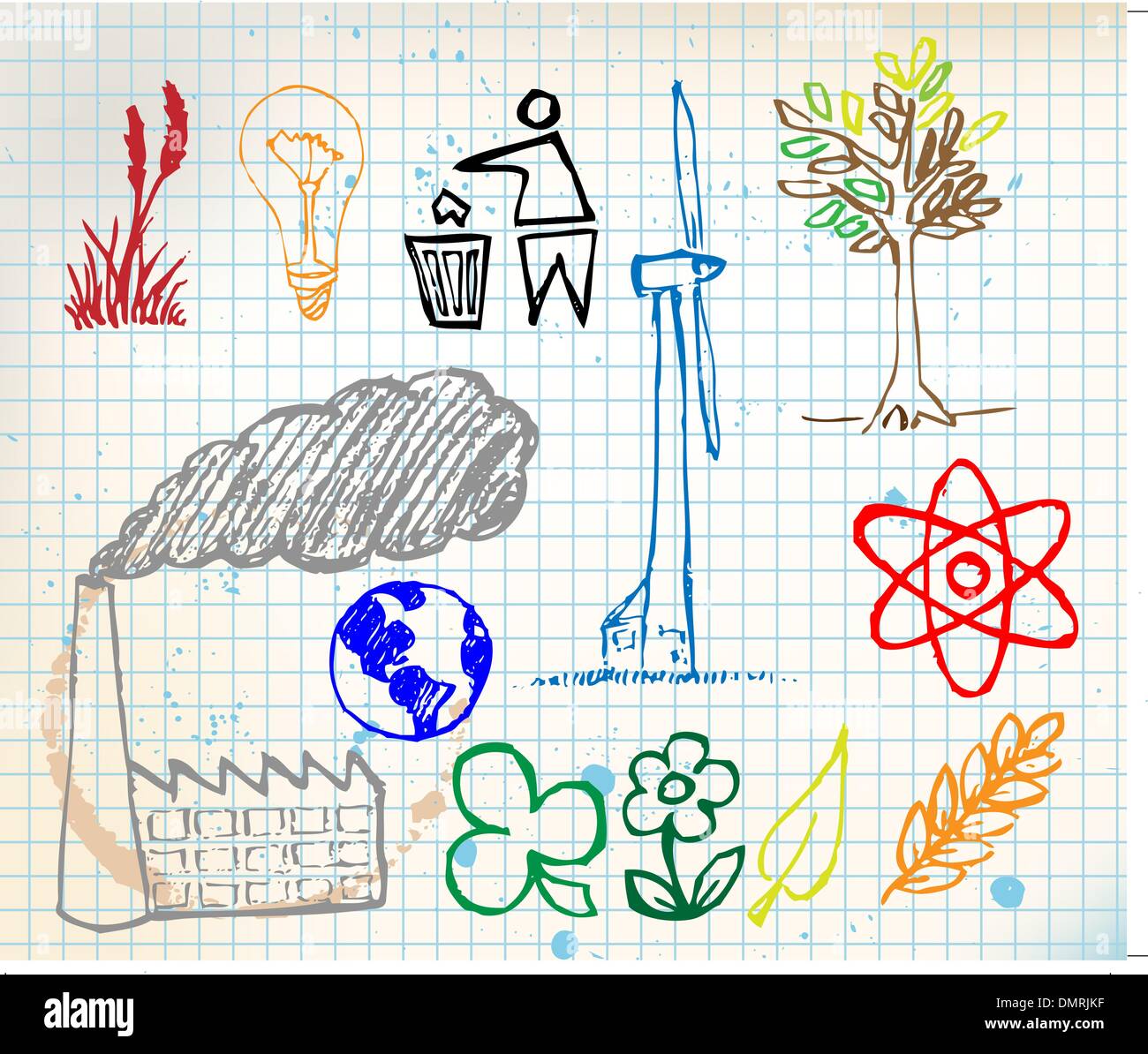 Set of colorful ecology hand-drawn icons Stock Vector Image & Art - Alamy