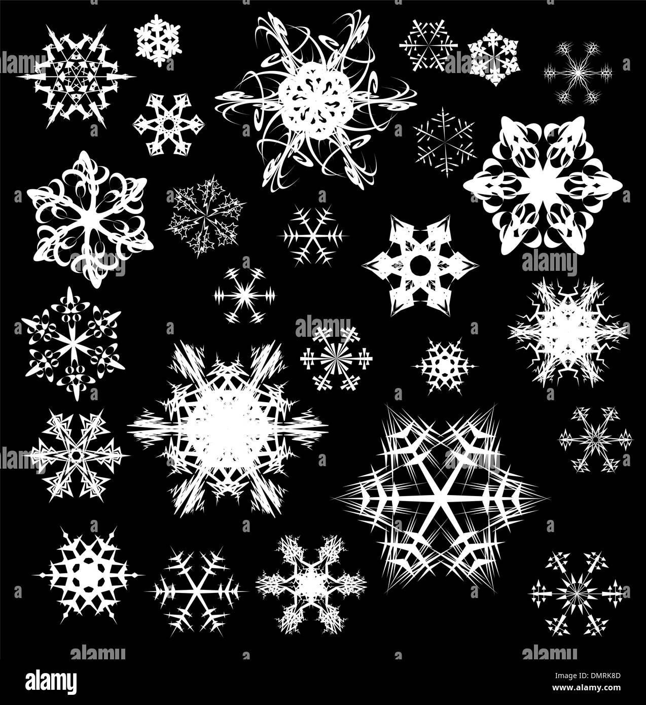 Set snowflakes on black Stock Vector Images - Alamy