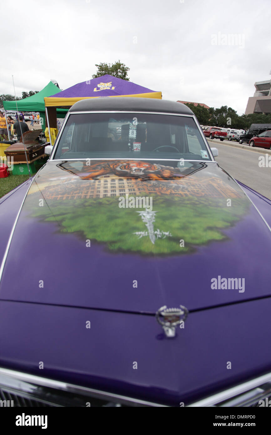 An LSU fan displays his prize car while tailgating during Saturday ...