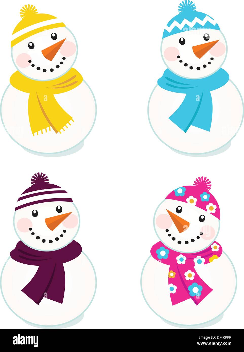Cute colorful vector snowmen collection isolated on white Stock Vector ...
