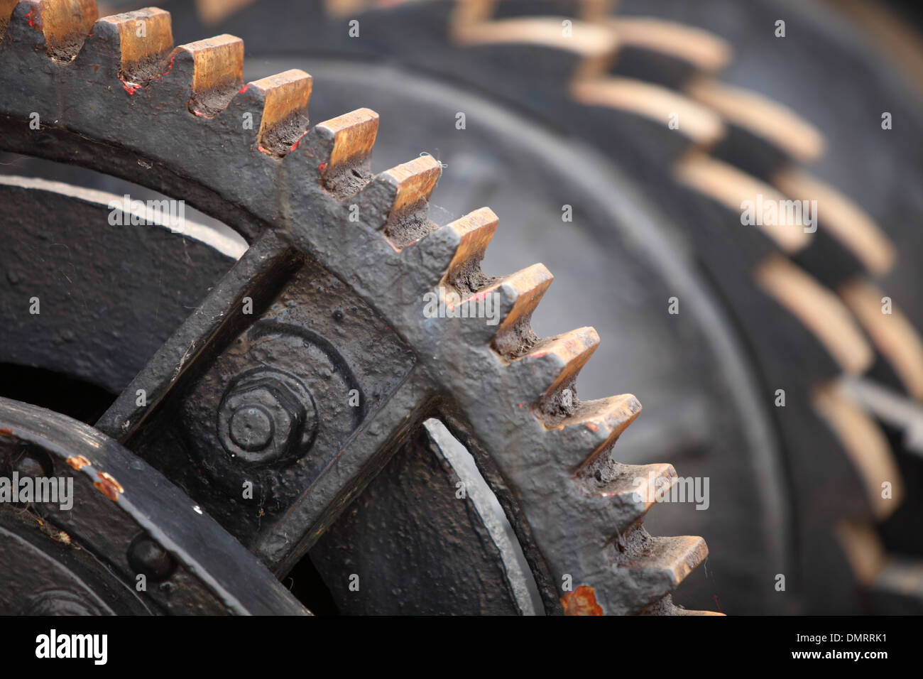 Close up steel cog wheels metal gears mechanical ratchets machine part ...